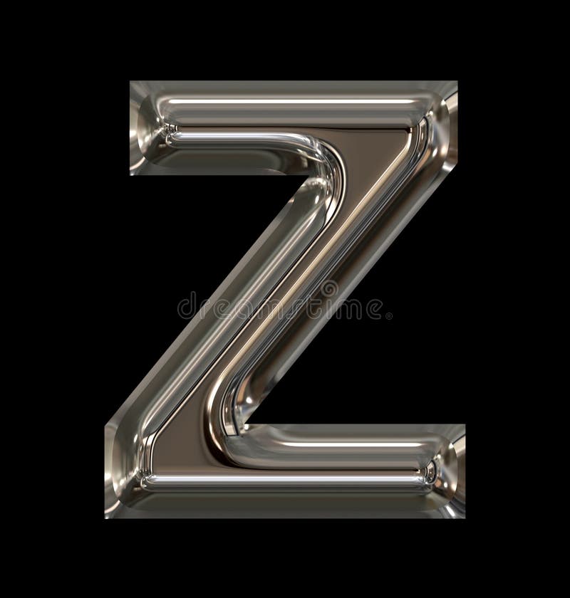 Letter Z Rounded Shiny Silver Isolated on Black Stock Illustration ...