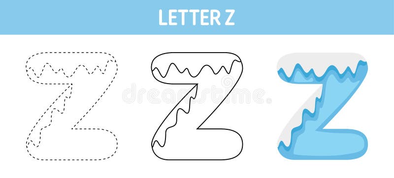 Letter Z Snow Tracing and Coloring Worksheet for Kids Stock Vector ...