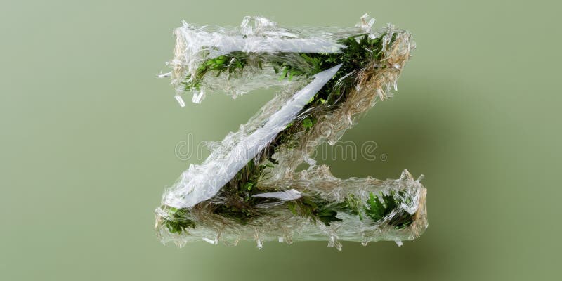 Letter Z Wrapped in Crystalline Ice with Green Plants Stock ...