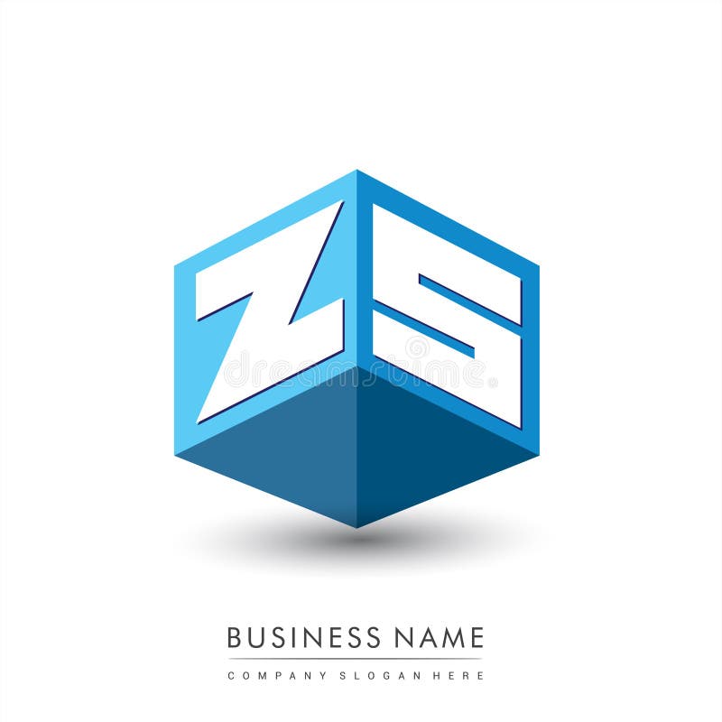 Letter ZS Logo in Hexagon Shape and Blue Background, Cube Logo with ...