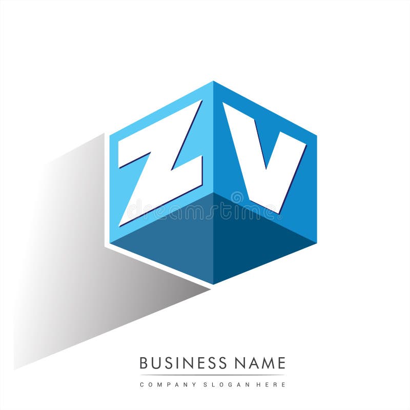 Letter ZV Logo in Hexagon Shape and Blue Background, Cube Logo with ...
