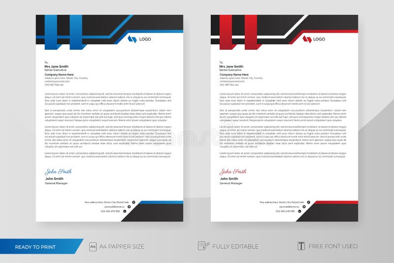 Letterhead Template. Business Letterhead Template with Red and Blue ...