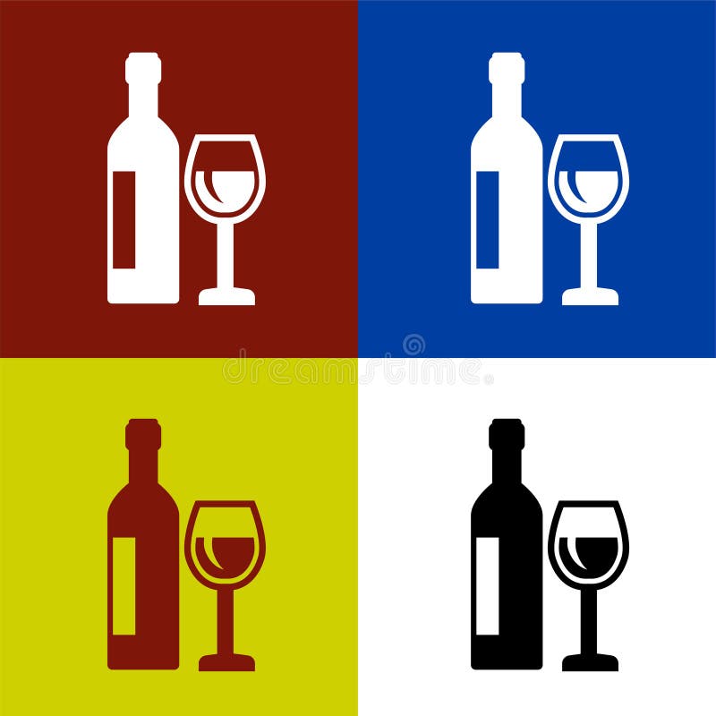 Set of Wine, Champagne Bottle, and a Red Wine Glass Icon Sign Symbol ...