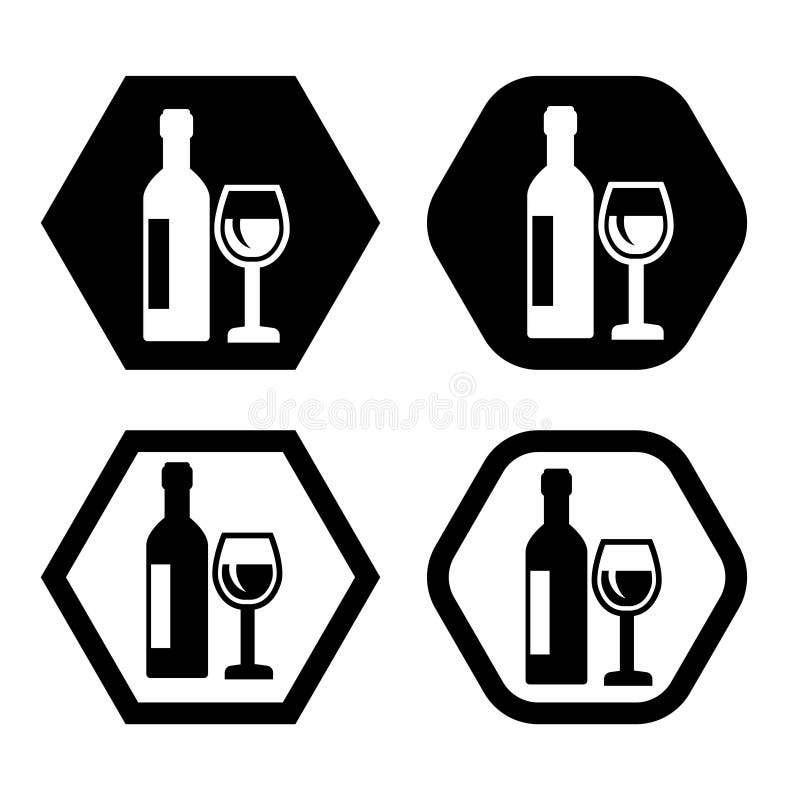 Set of Wine, Champagne Bottle, and a Red Wine Glass Icon Sign Symbol ...
