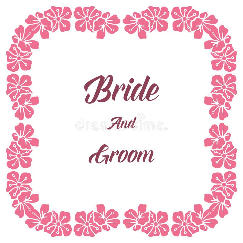 Lettering of Bride and Groom, with Design Pattern Green Leafy Floral ...