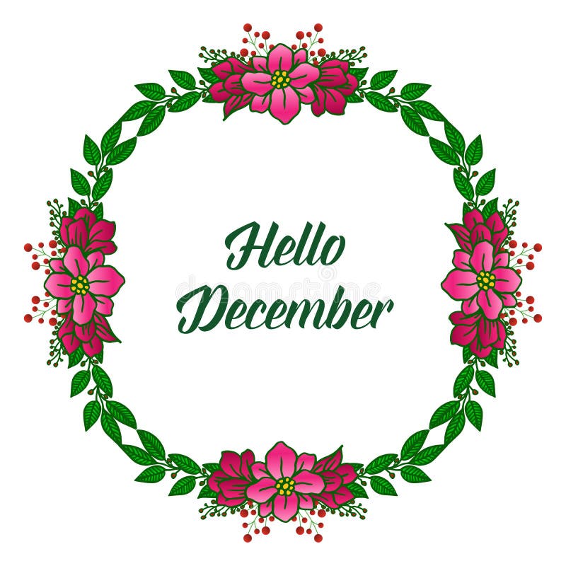 Lettering of Card Hello December, with Design of Abstract Pink Rose ...