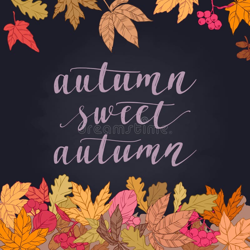 Fall Handwritten Brush Calligraphy and Autumn Leaves and Berries. Stock ...