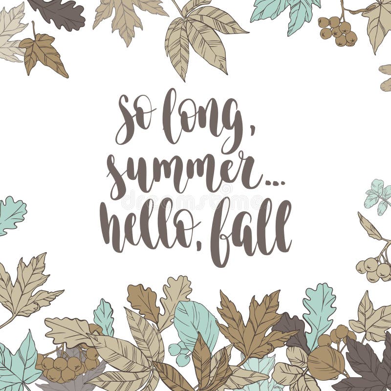 Fall Handwritten Brush Calligraphy and Autumn Leaves and Berries. Stock ...