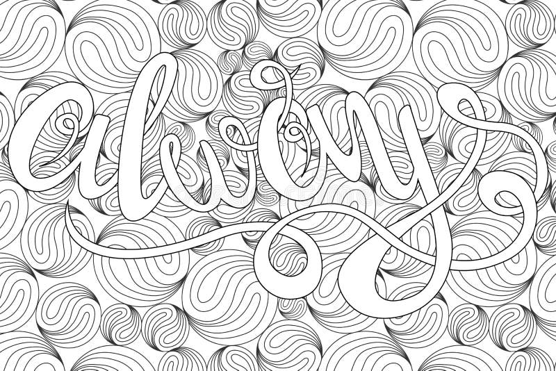 Lettering -always, Design Elements for Adult Coloring Book, Outline ...
