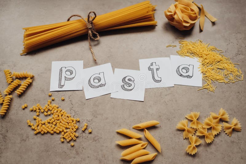 Lettering with Different Types of Pasta and Handful of Spaghetti ...