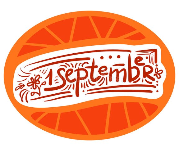 Lettering Doodle Text First September in Orange Oval Stock Vector ...
