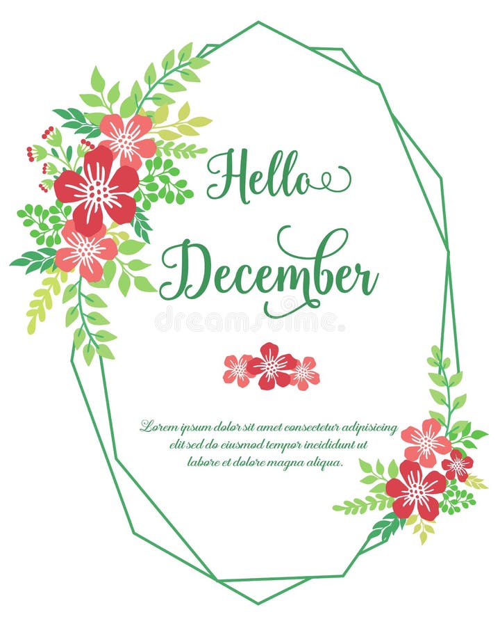 Lettering Element of Hello December, with Pattern of Red Flower Frame ...