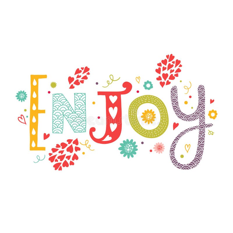 Lettering Enjoy with Decorative Floral Elements Stock Vector ...