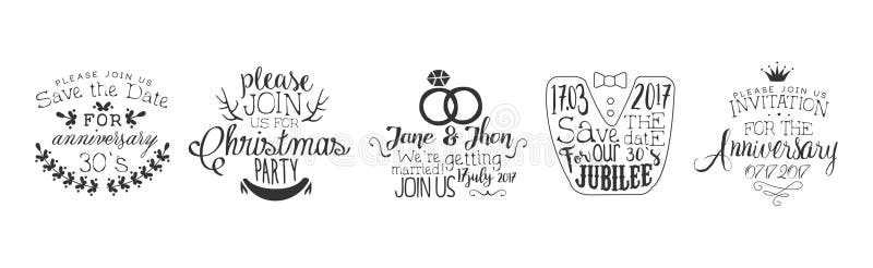 Lettering Festive Greeting Phrase for Invitation Card Vector Set Stock ...