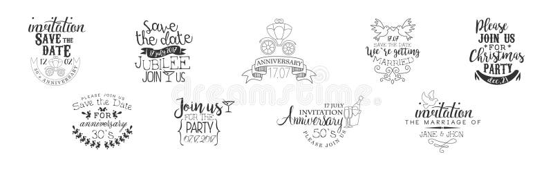 Lettering Festive Greeting Phrase for Invitation Card Vector Set Stock ...