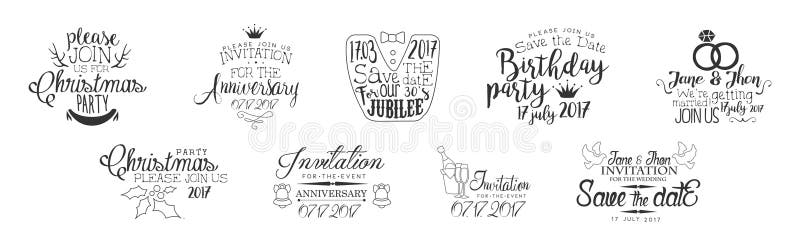 Lettering Festive Greeting Phrase for Invitation Card Vector Set Stock ...