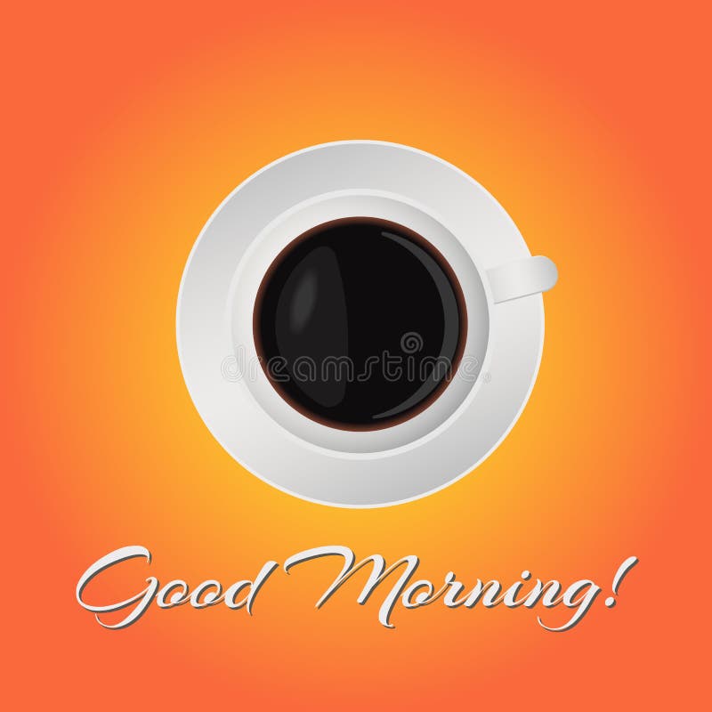 Good Morning. Flat Design Cup of Coffee, Vector Illustration on Orange ...