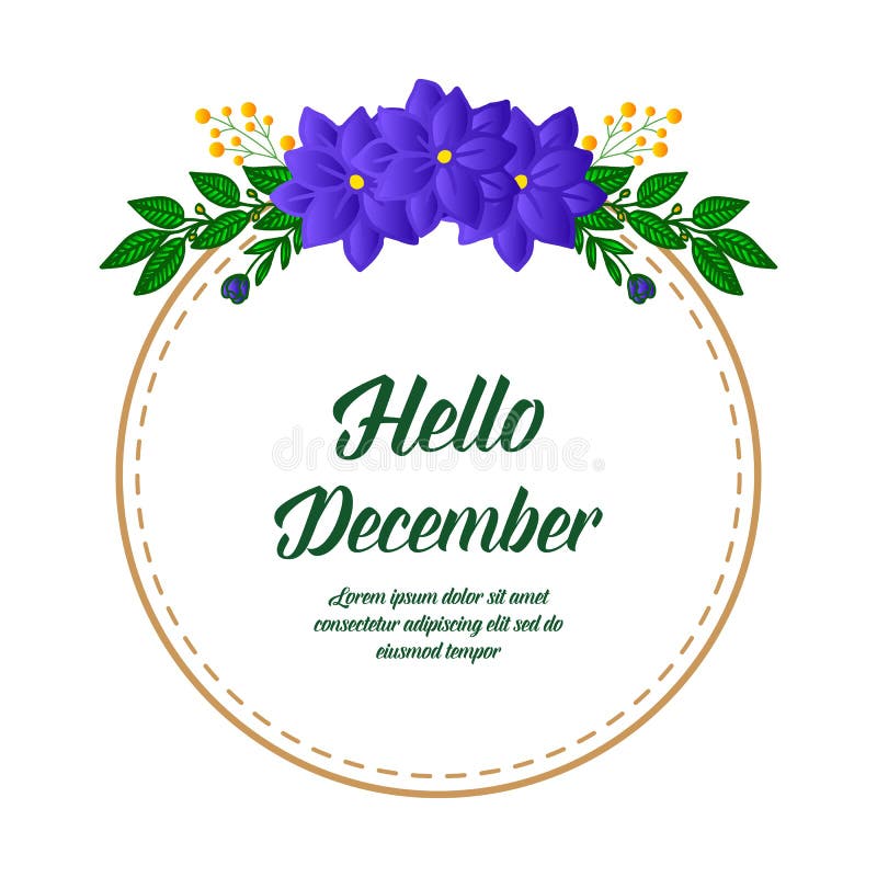 Lettering Hello December, with Beautiful Purple Flower Frame. Vector ...