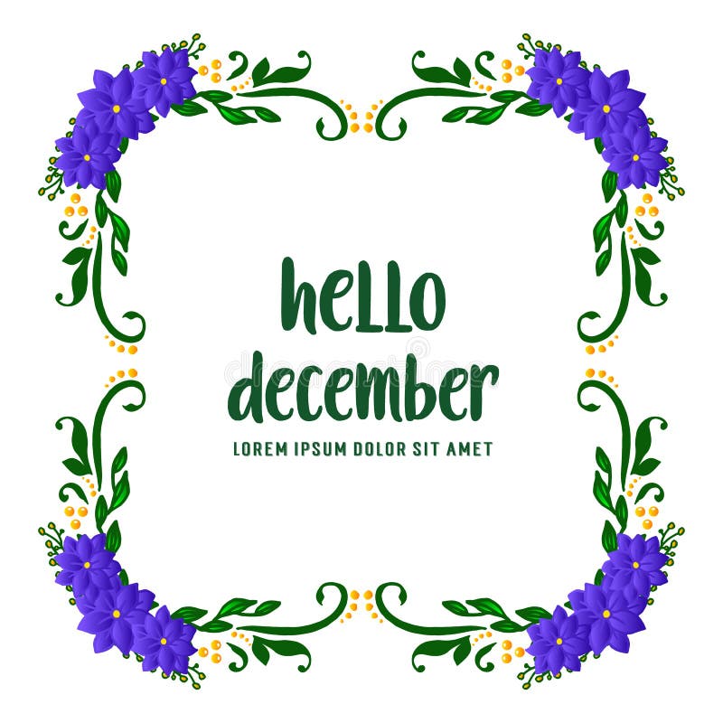 Lettering Hello December, with Beautiful Purple Flower Frame. Vector ...
