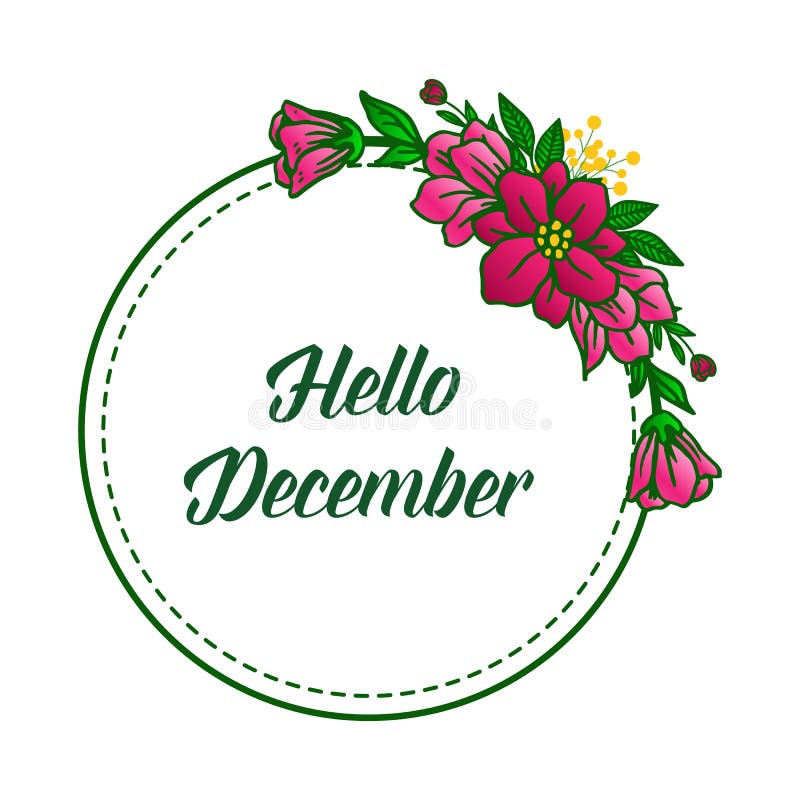 Lettering Hello December, with Vintage Pink Flower Frame. Vector Stock ...