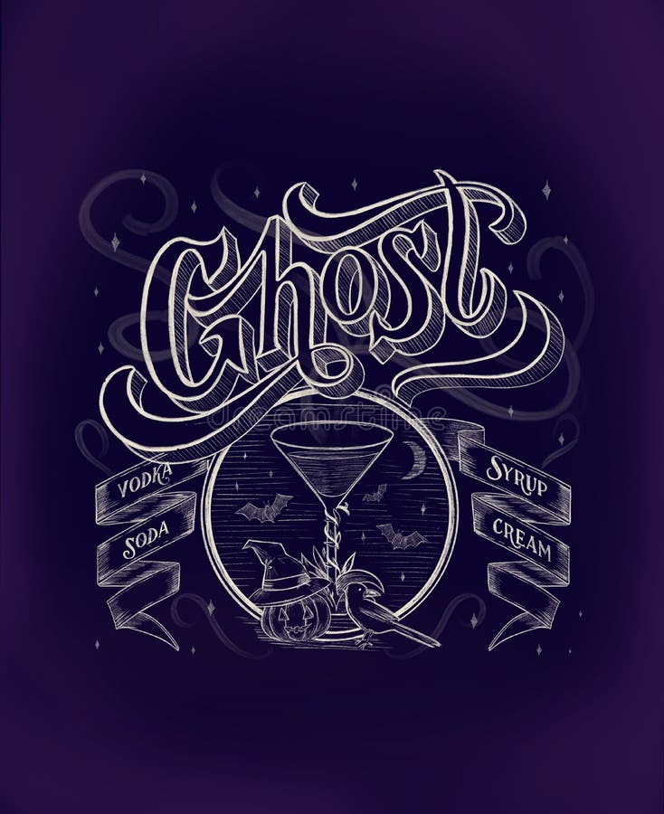 Lettering Illustration of the Ghost Cocktail Recipe for Bar Menu Stock ...