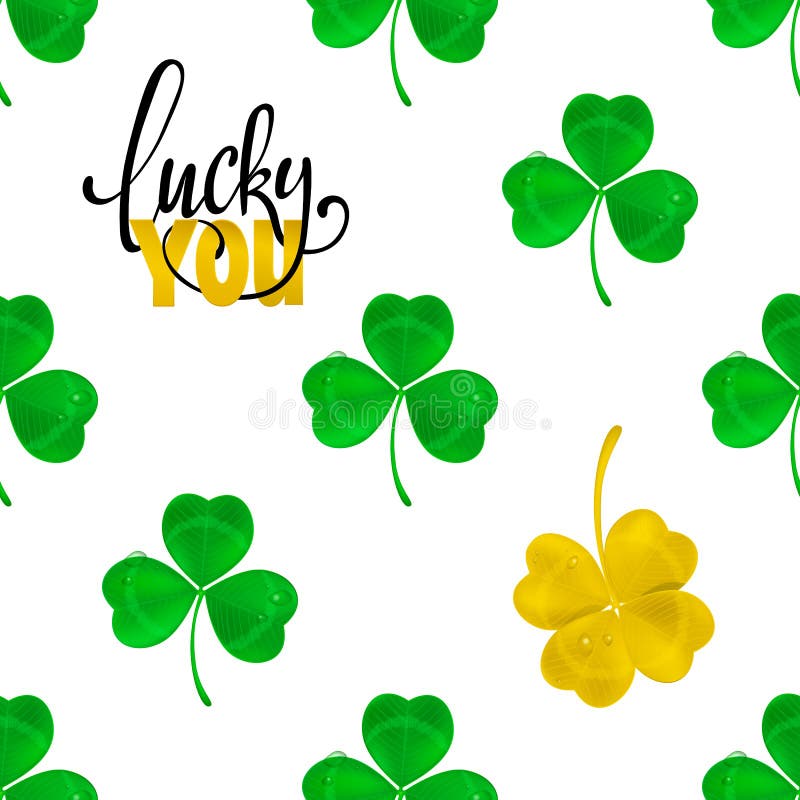 Lettering Lucky You on Clover Seamless Pattern Stock Vector ...