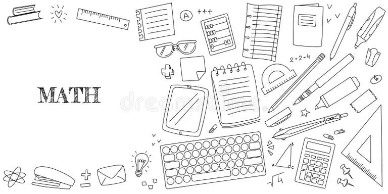 Lettering Math Surrounded by Frame from Stationery Items. Vector ...