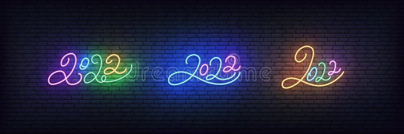 2022 Lettering Neon. Set of Colorful Signs for New Year 2022 Stock ...