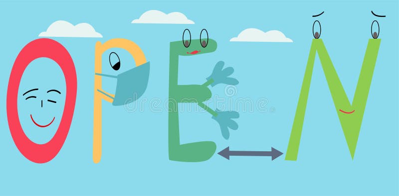 Lettering Open on a Blue Background in Multicolored Letters. Stock ...