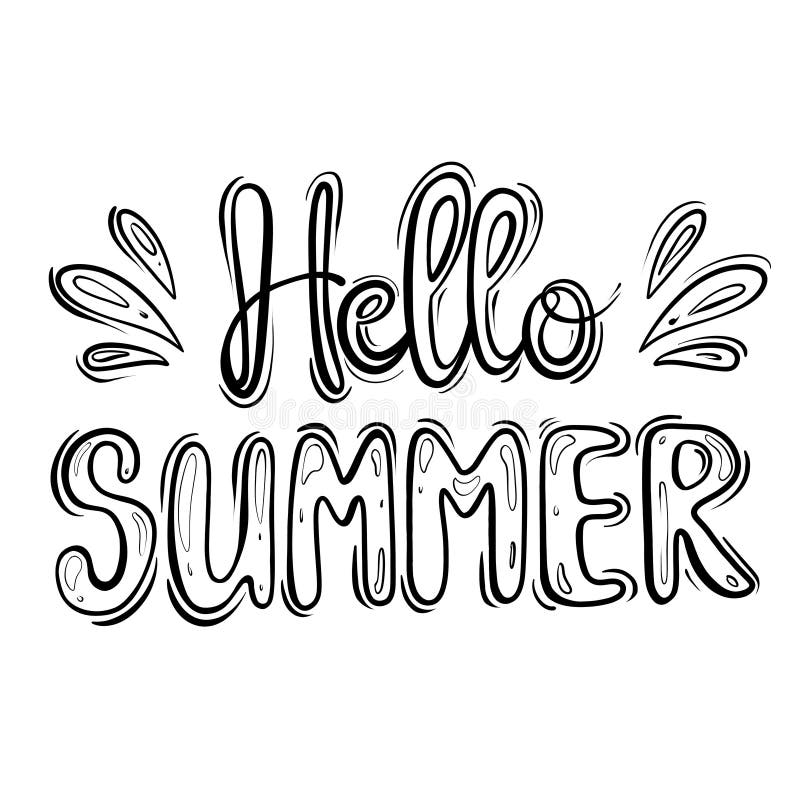Lettering Phrase Hello Summer Doodle Black Outline Stock Illustration ...