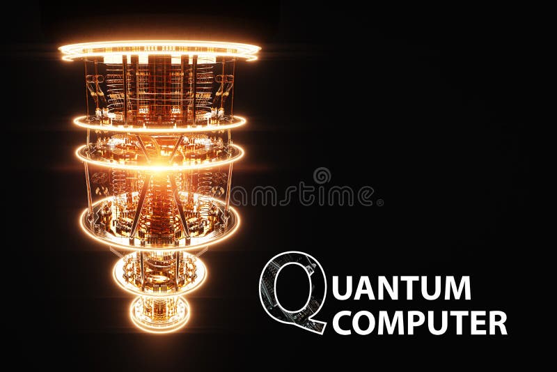 Quantum Computer Isolated on Black. Golden Gear, Quantum Computing ...