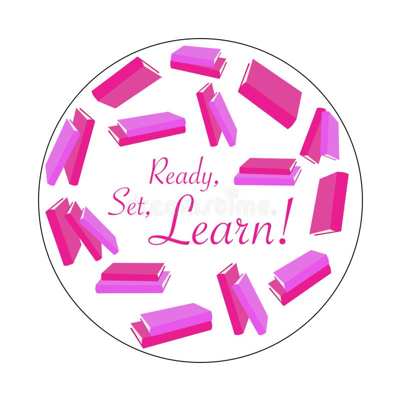 Lettering with School Things Set with Pink Books in a Circle on White ...