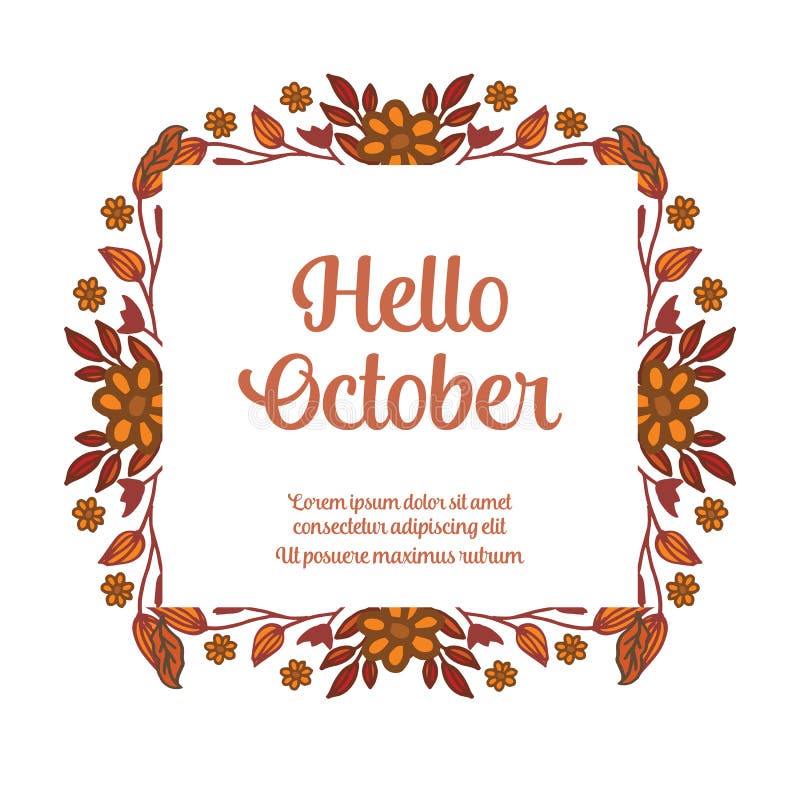 Hello October with Style of Cute Leaves Flower Frame. Vector Stock ...