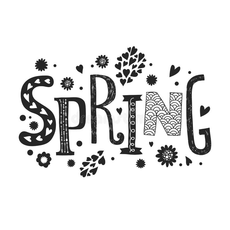 Lettering Spring with Decorative Floral Elements Stock Vector ...