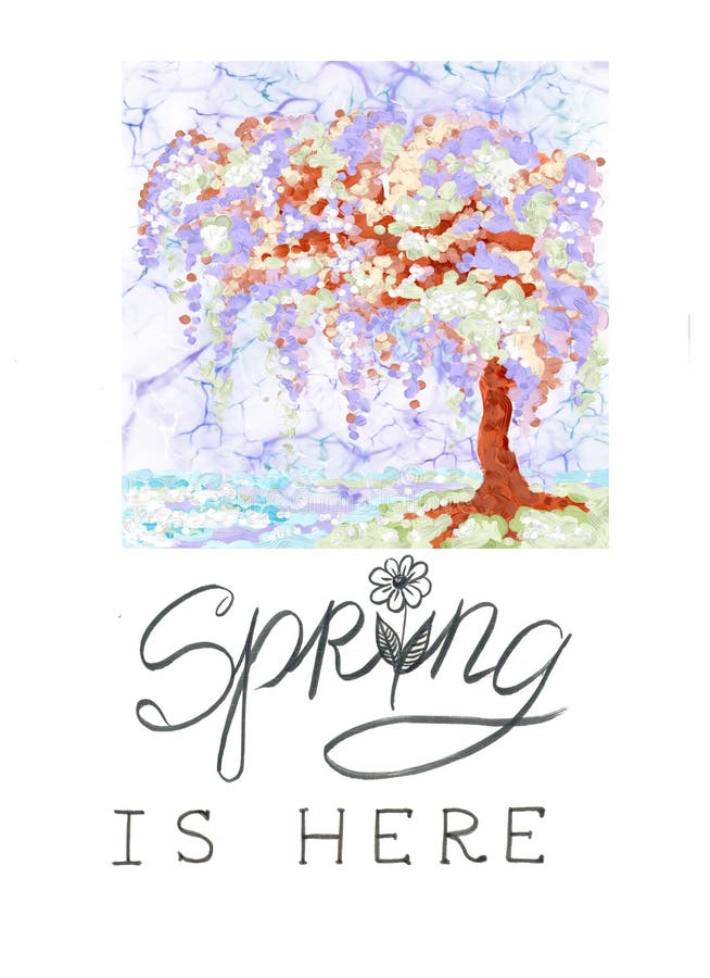 Lettering Spring is Here Welcome Words Text Stock Illustration ...