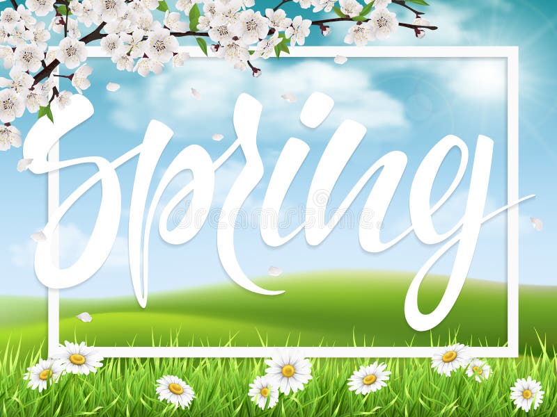 Lettering `Spring` and Floral Frame Stock Vector - Illustration of ...