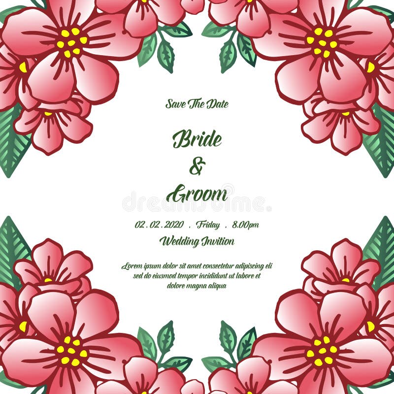 Lettering Text of Bride and Groom, with Pattern Design Leaf Flower ...