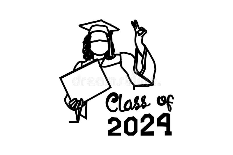 Lettering Text Class of 2024 with Line Art Graduation People Art Stock ...