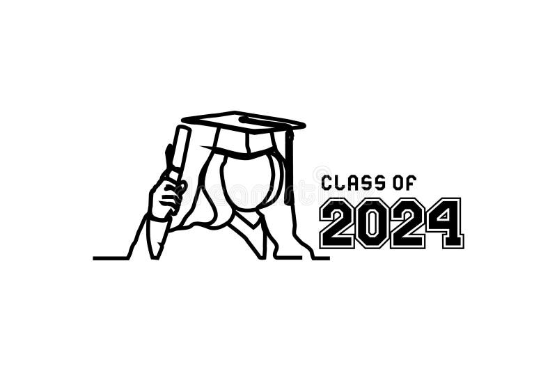 Lettering Text Class of 2024 with Line Art Graduation People Vector ...