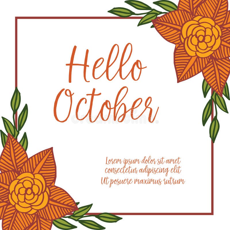 Lettering Text for Hello October with Design Element of Flower Frames ...