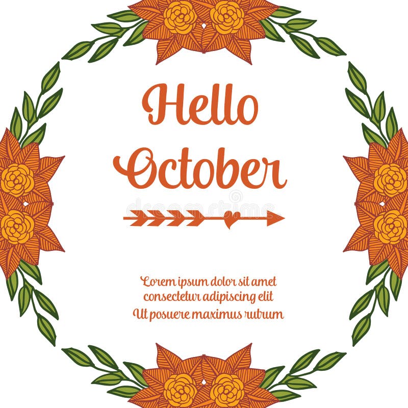 Lettering Text for Hello October with Design Element of Flower Frames ...
