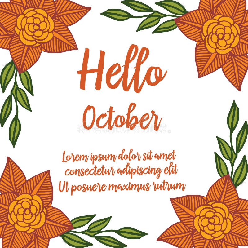 Lettering Text for Hello October with Design Element of Flower Frames ...