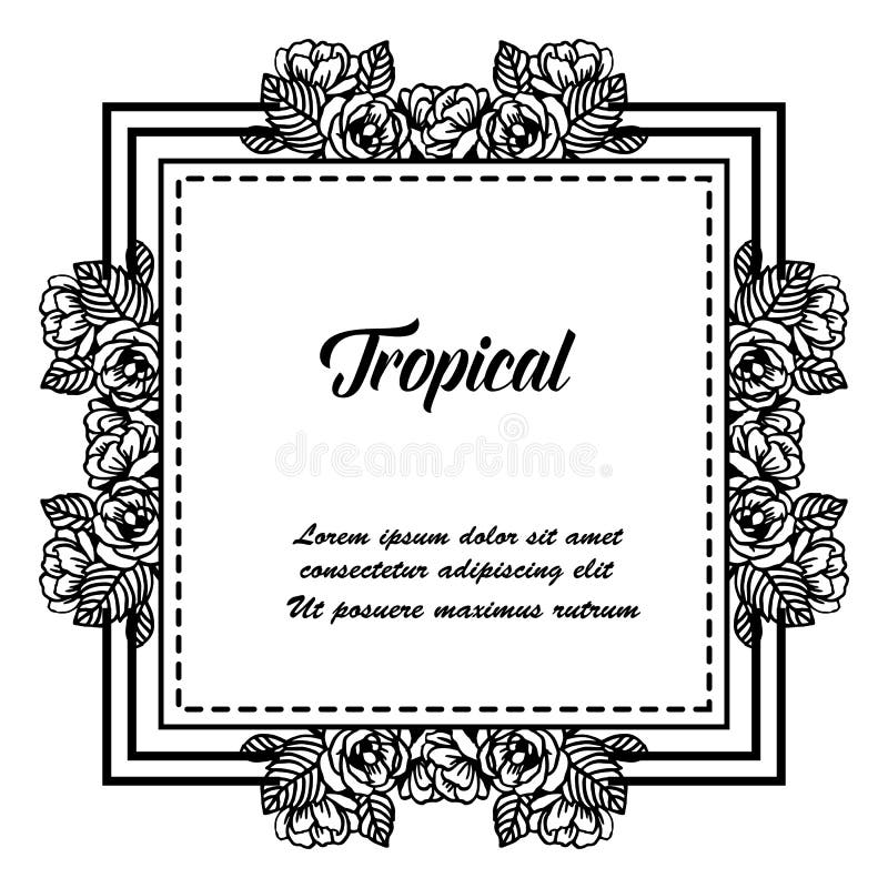 Lettering of Tropical, Shape of Banners, Posters, Cards, with Elegant Flower Frame. Vector ...