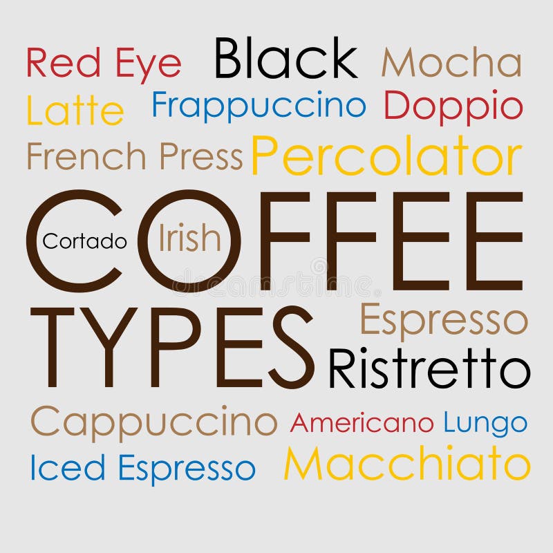 Lettering Types of Coffee from the Names of Coffee Drinks Stock ...