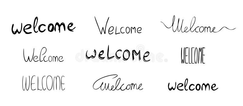 Lettering Welcome. Set of Handwritten Cursive, Stretched Text for ...