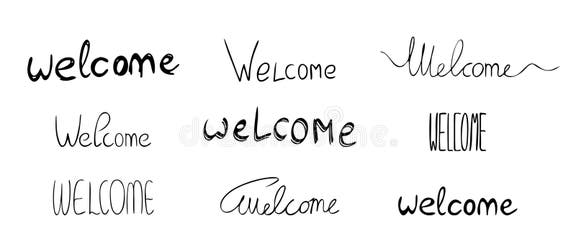Lettering Welcome. Set of Handwritten Cursive, Stretched Text for ...