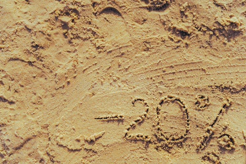 20 Lettering Written on Sand Stock Photo - Image of sale, offer: 97613846