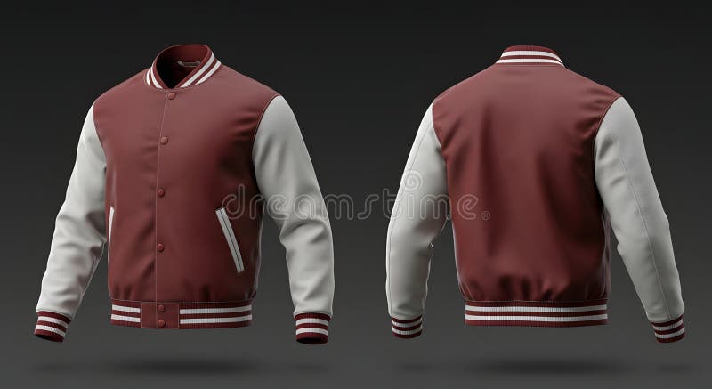 Letterman Jacket Front and Back View with Maroon and White Color Scheme ...