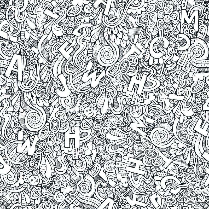 Letters Abstract Decorative Doodles Seamless Pattern. Stock Vector ...