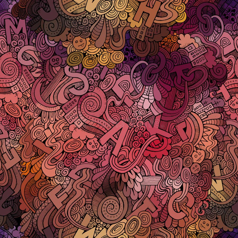 Letters Abstract Decorative Doodles Seamless Pattern. Stock Vector ...
